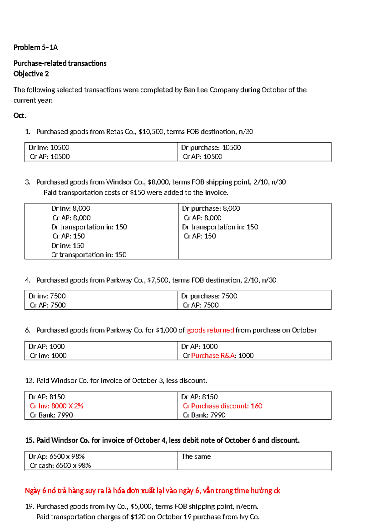 Journal Entries for Ban Lee Company Transactions - Extra 5 - Studocu