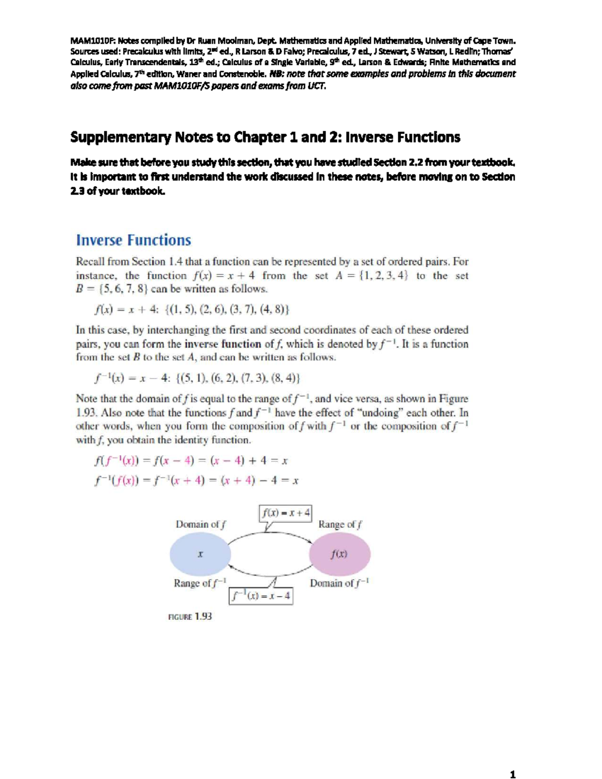 MAM1010F: Inverse Functions Lecture Notes - Studocu