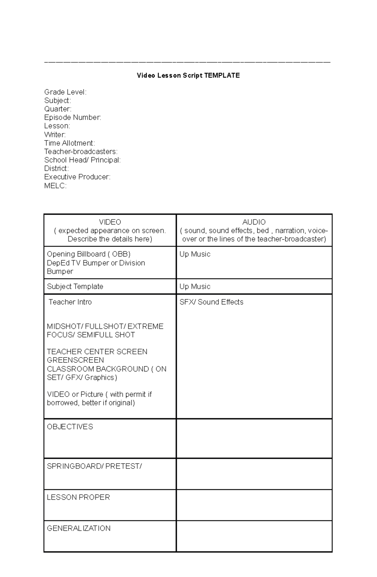 COT1- Lesson PLAN-AP5 - Observation Tool - Video Lesson Script TEMPLATE ...