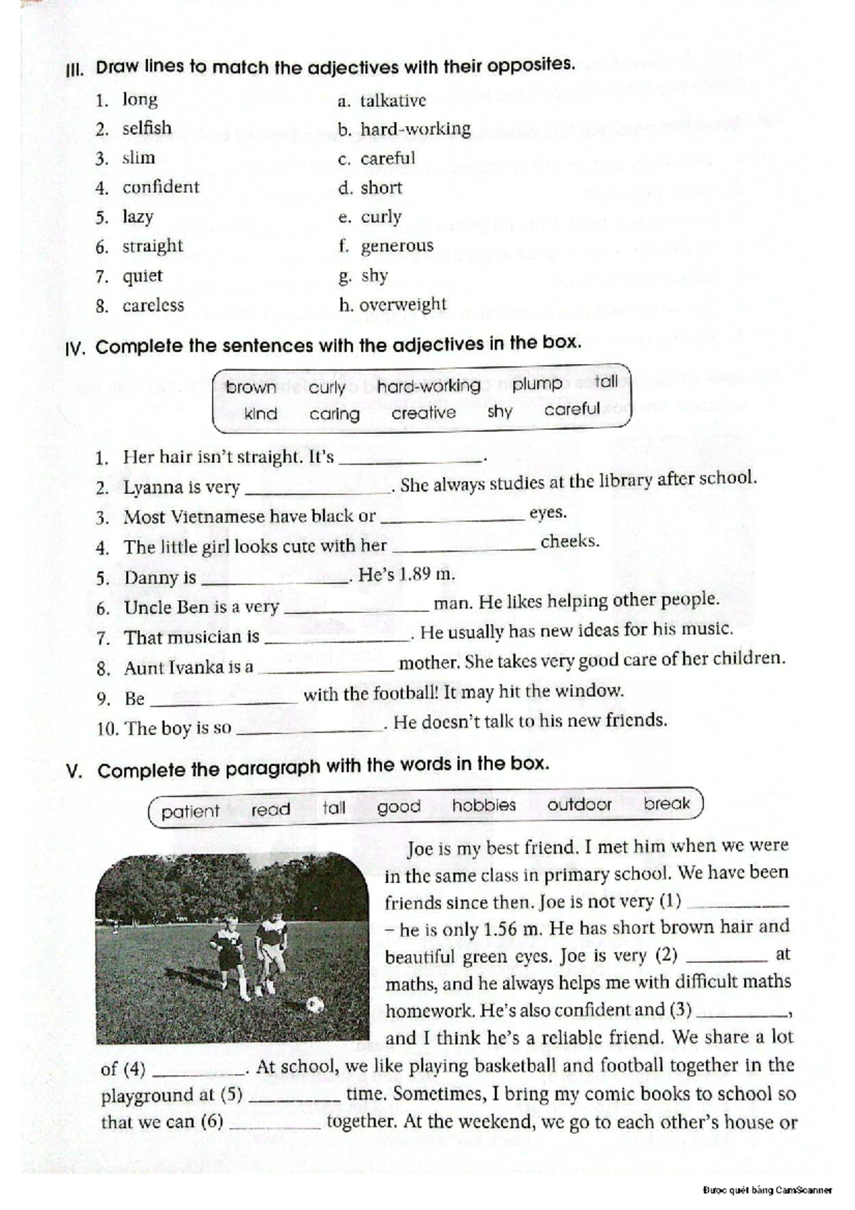 Adjective Matching and Sentence Completion Exercise - Studocu