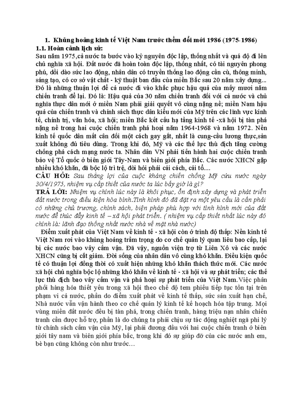 Việt Nam: Khủng Hoảng Kinh Tế Trước Đổi Mới 1986 (1975-1986) - Studocu