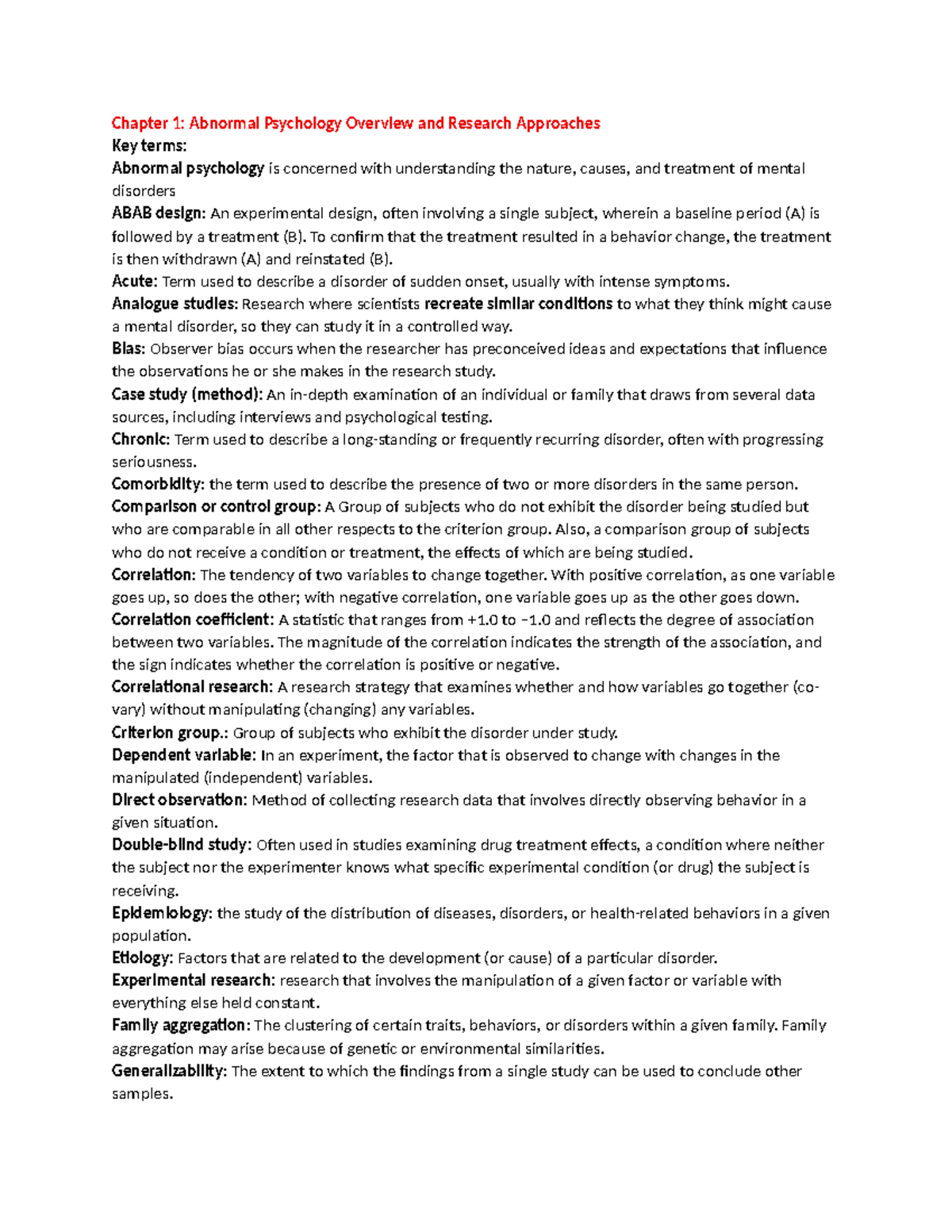Chapter 1: Key Terms in Abnormal Psychology (PSYC 435) - Studocu