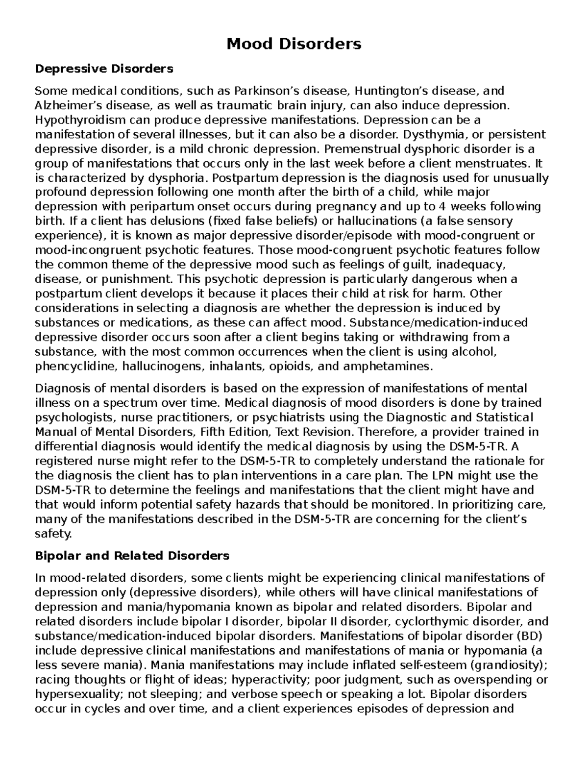 Diagnosis and Management of Mood Disorders: Insights from DSM-5-TR ...