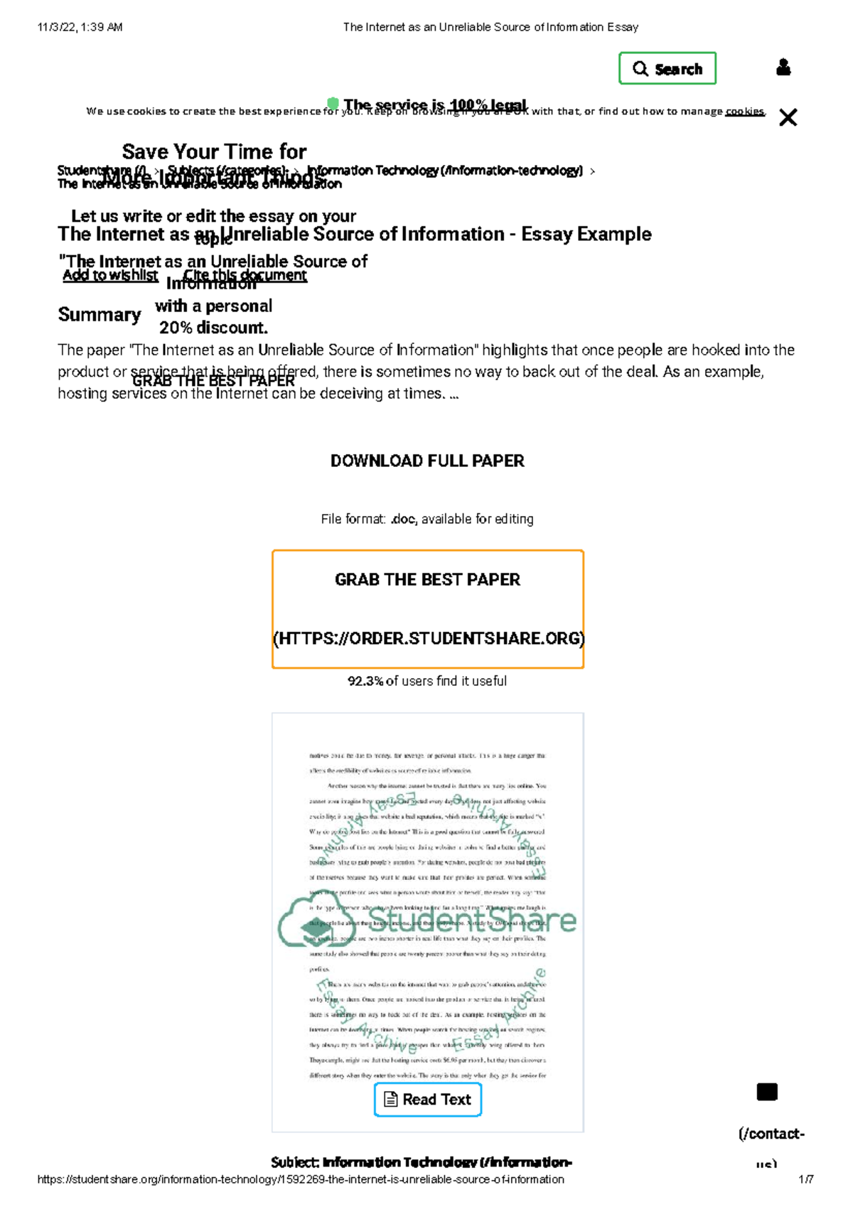 The Internet as an Unreliable Source of Info - Essay Review - Studocu