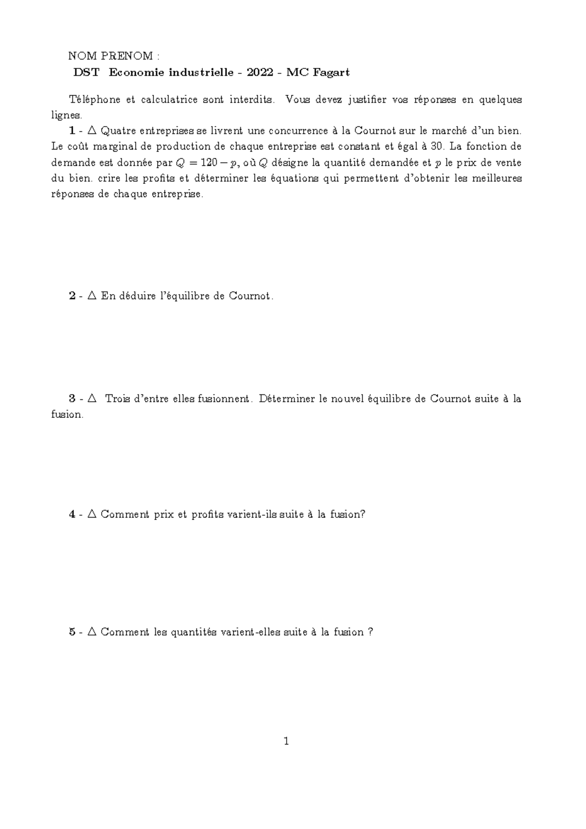 DST Final Exam 2022-2023 - Economie Industrielle Notes - Studocu