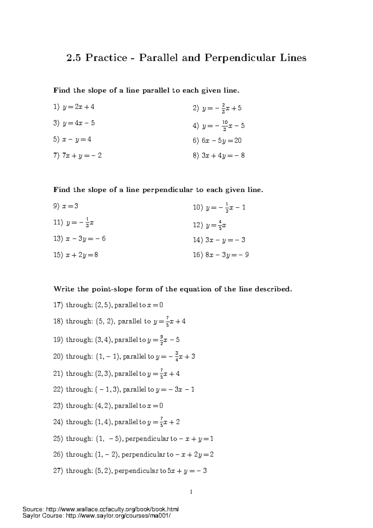 Parallel and Perpendicular Lines Practice Packet (MATH 2.5) - Studocu