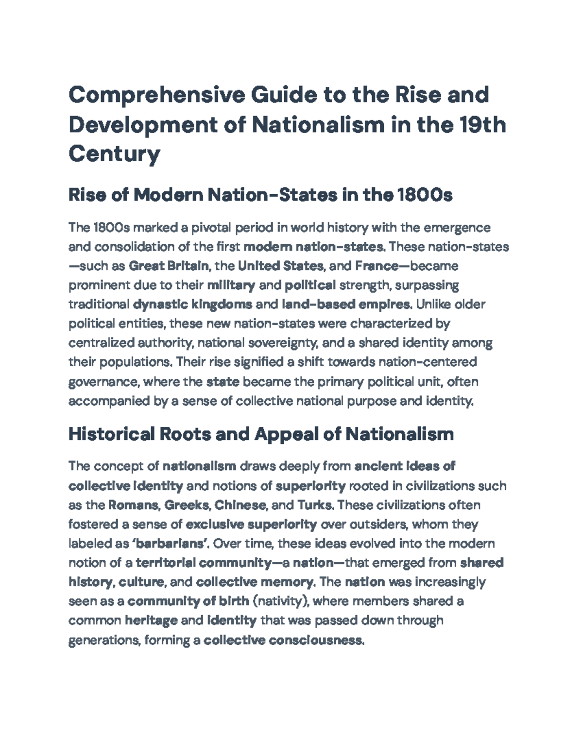 Comprehensive Overview of Nationalism and Modern Nation-States (19th ...