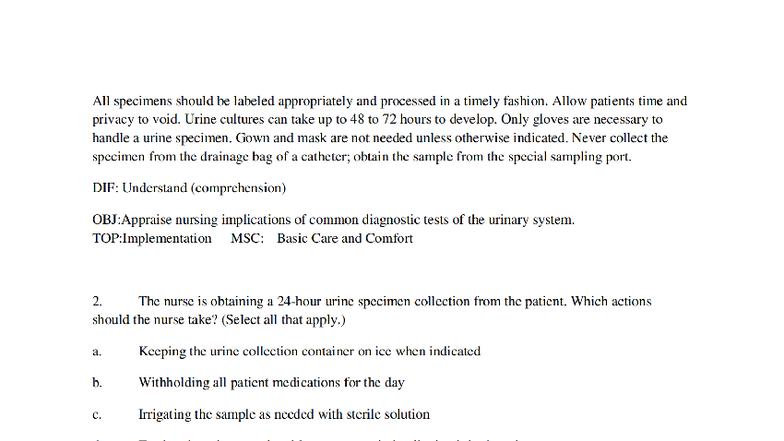 Urine Specimen Collection Guidelines - NUR 2025 Test Bank - Studocu