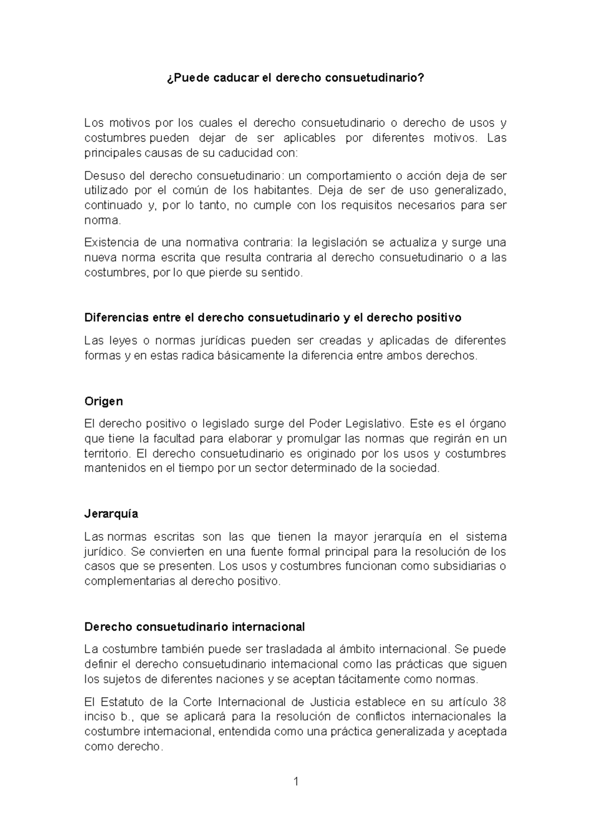 Puede Caducar el Derecho Consuetudinario? Análisis y Causas - Studocu