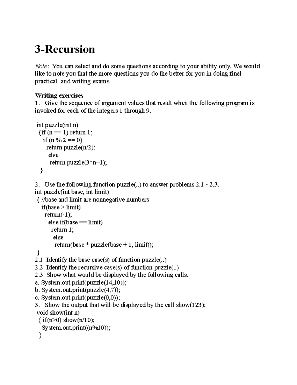 Lab 3 - Lab 3 về đệ quy - 3-Recursion Note: You can select and do some ...