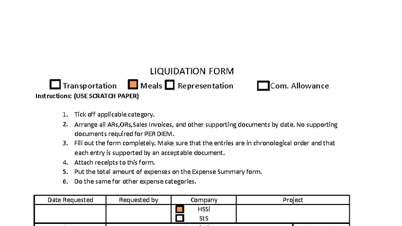 LIQUIDATION FORM: Transportation & Meals Allowance Instructions - Studocu