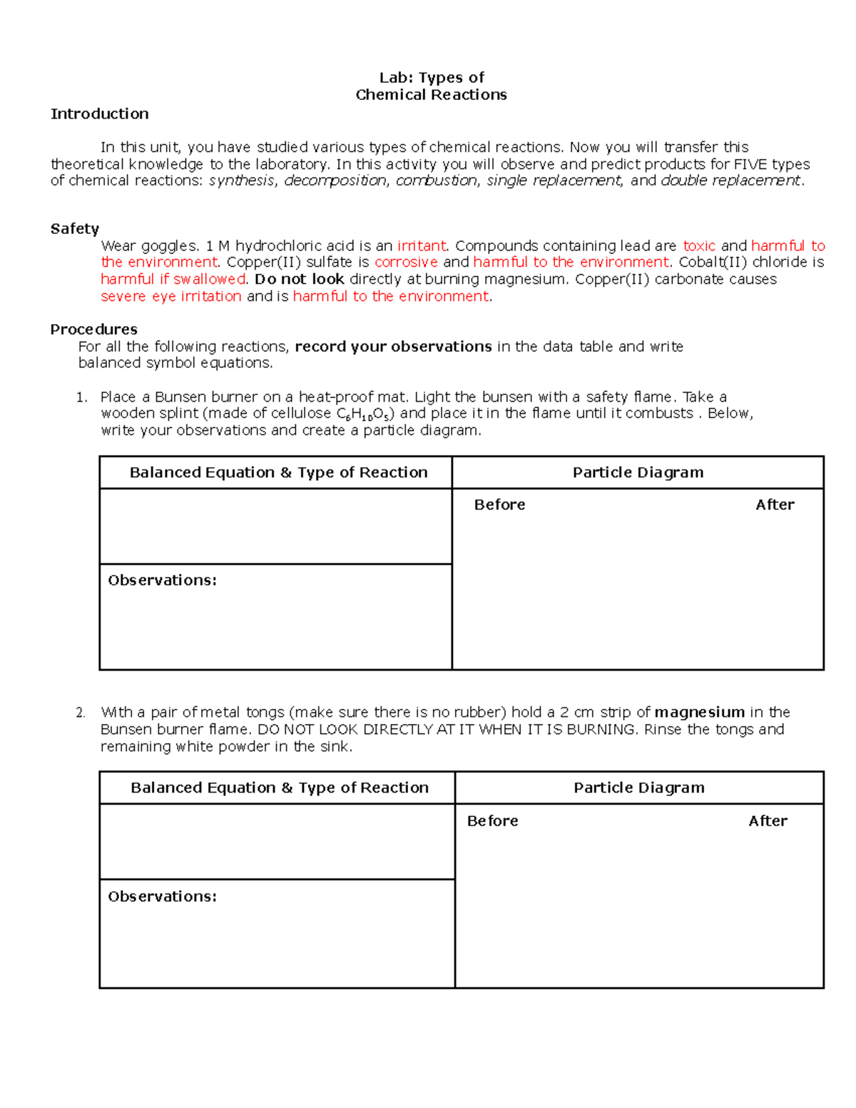 Lab Report: Types of Chemical Reactions (CHEM 101) - Studocu