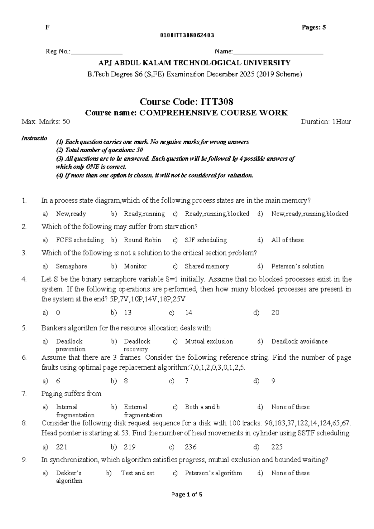 Comprehensive Question Paper for ITT308 - B.Tech S6 Exam Dec 2025 - Studocu