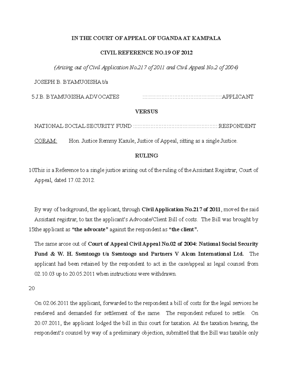 Civil Reference No.19 of 2012: Advocate versus Client Cost Ruling - Studocu