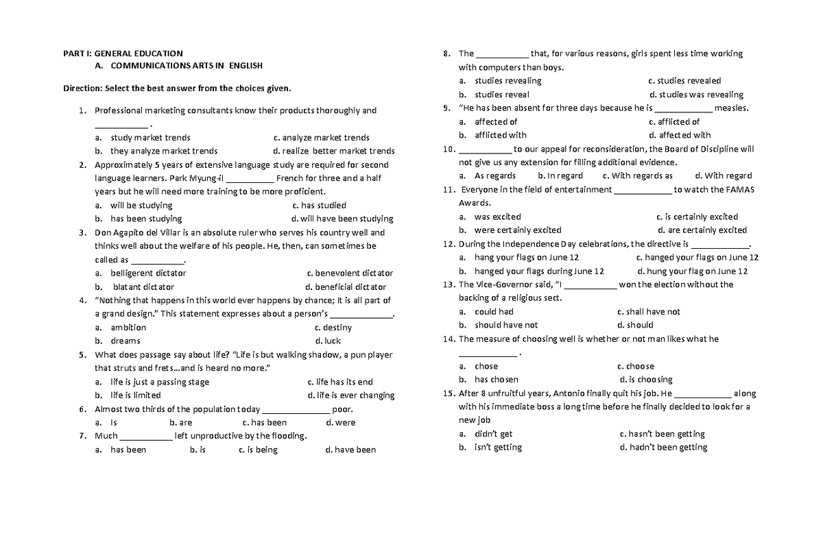 Gened 1 - Final Exam Reviewer for Communications Arts in English - Studocu