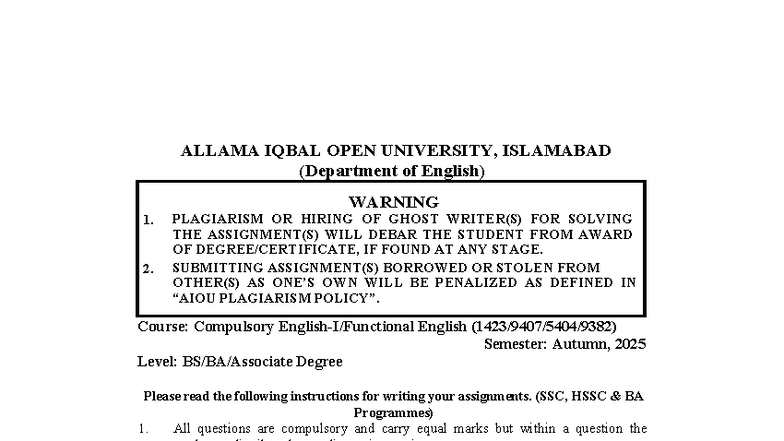 Functional English 9382 Assignment Guidelines Instructions Studocu