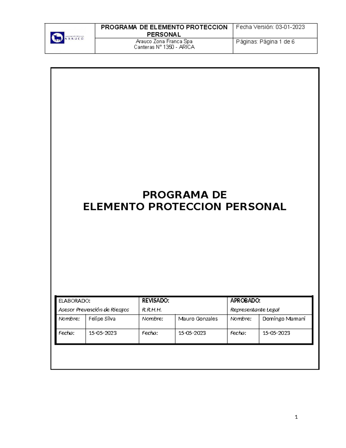 Programa de Elemento de Protección Personal EPP 2023 - Arauco Zona ...