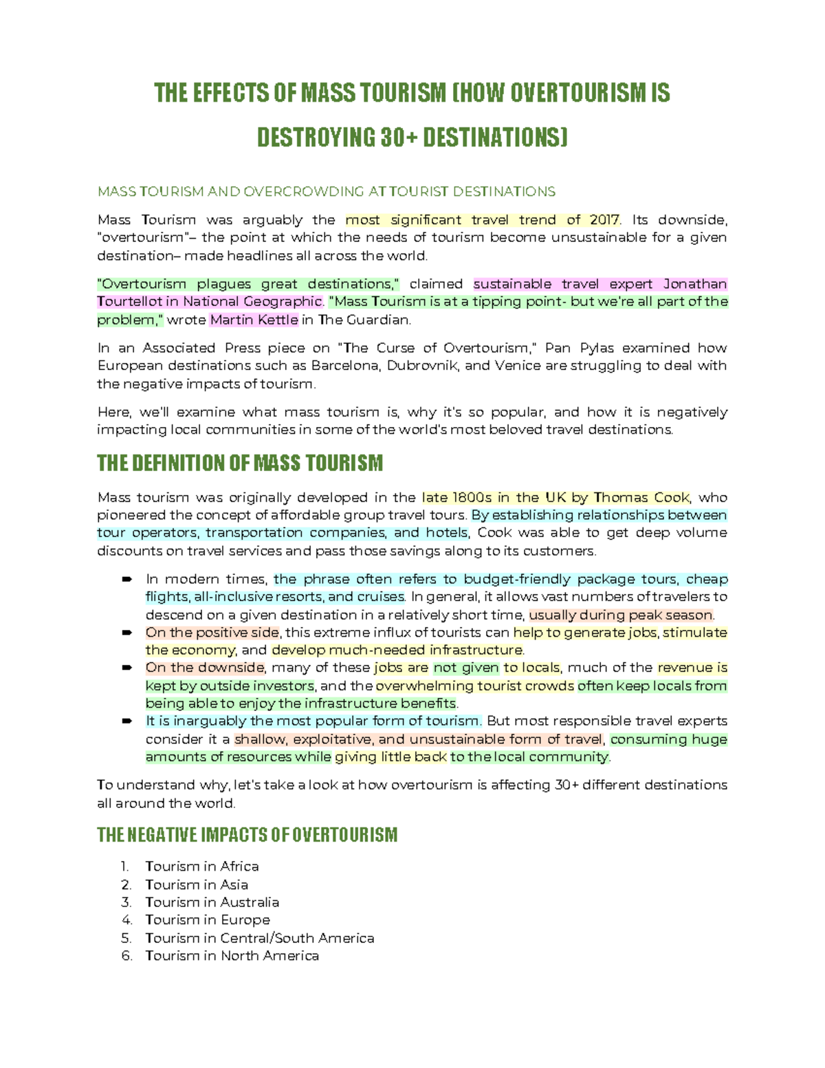 Impact of Mass Tourism on 30+ Destinations: Overtourism Issues - Studocu