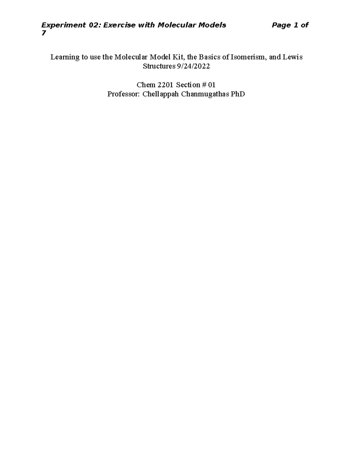 Chem 2201 Molecular Modeling Lab: Exploring Isomerism & Lewis Structures - Studocu