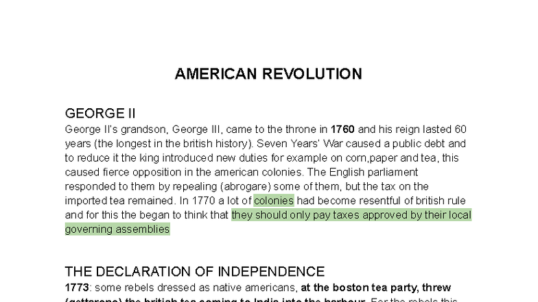 American Revolution: Key Events and Figures in History - Studocu