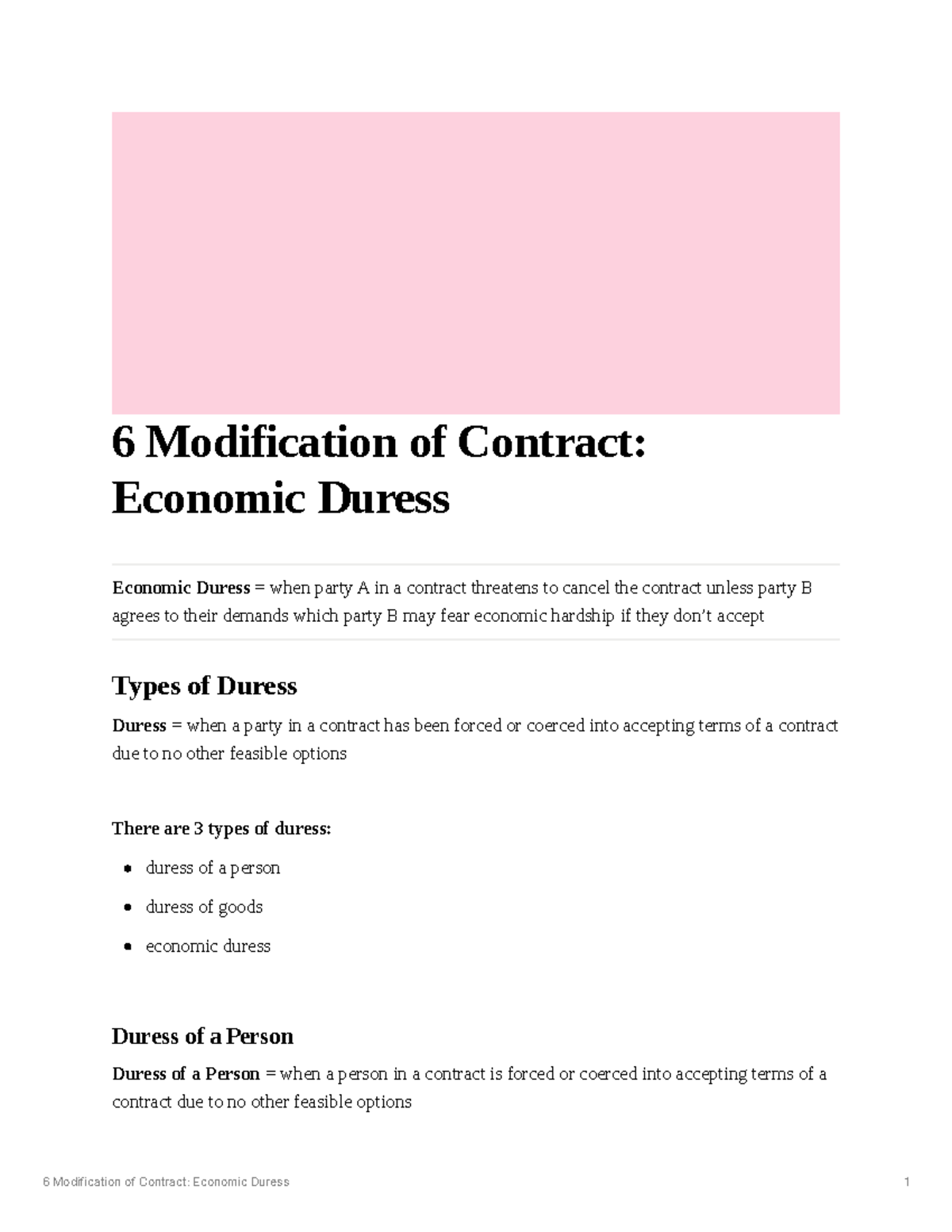 Modification of Contract: Economic Duress - 6 Modification of Contract ...