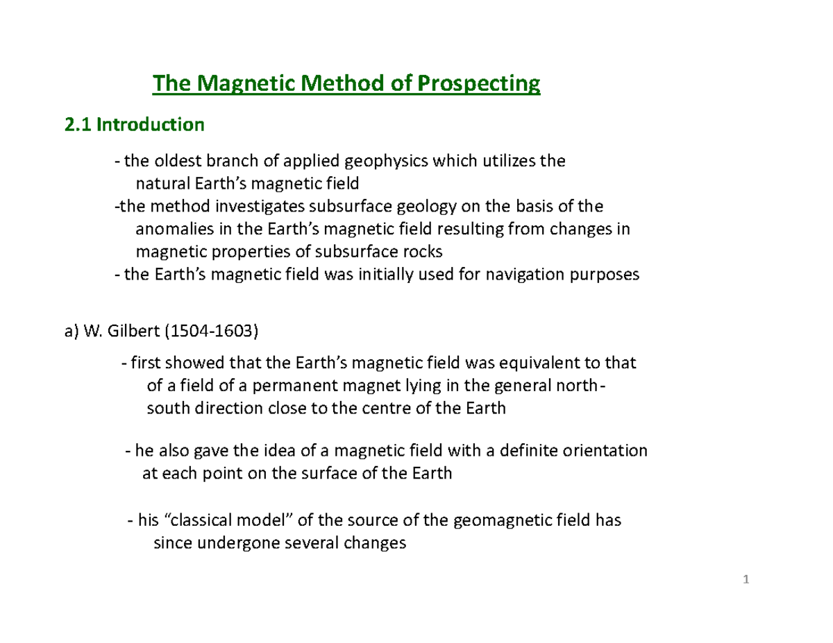 Magnetic Method - Geophysics - The Magnetic Method of Prospecting 2 ...