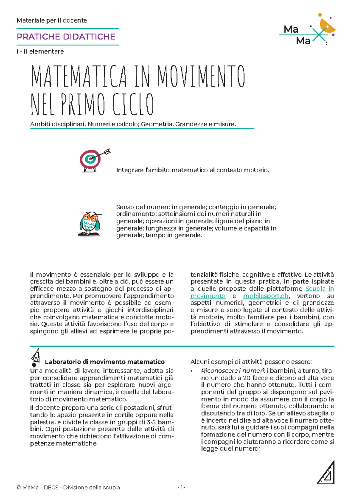 MD Pratiche Didattiche I-II: Matematica in Movimento nel Primo Ciclo ...