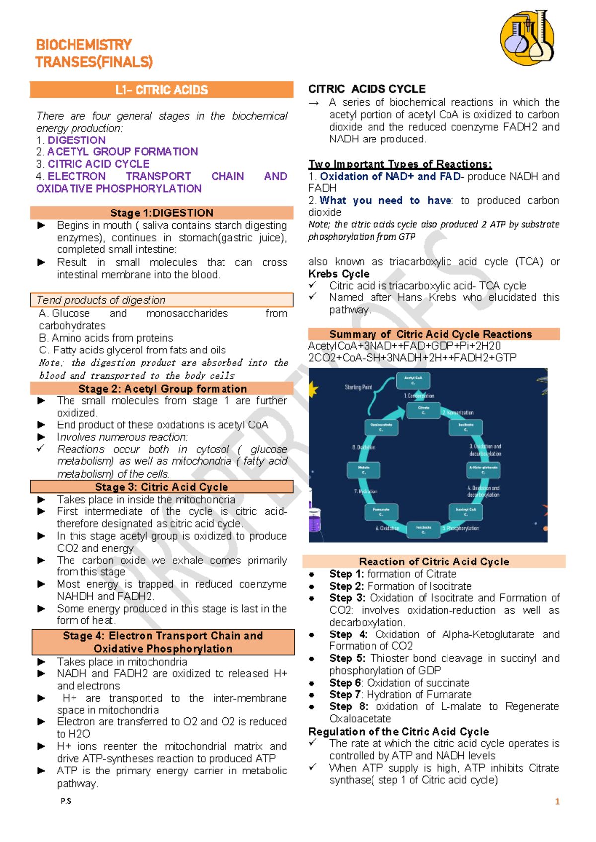 Biochem Finals Transes - TRANSES(FINALS) L 1 - CITRIC ACIDS There are ...
