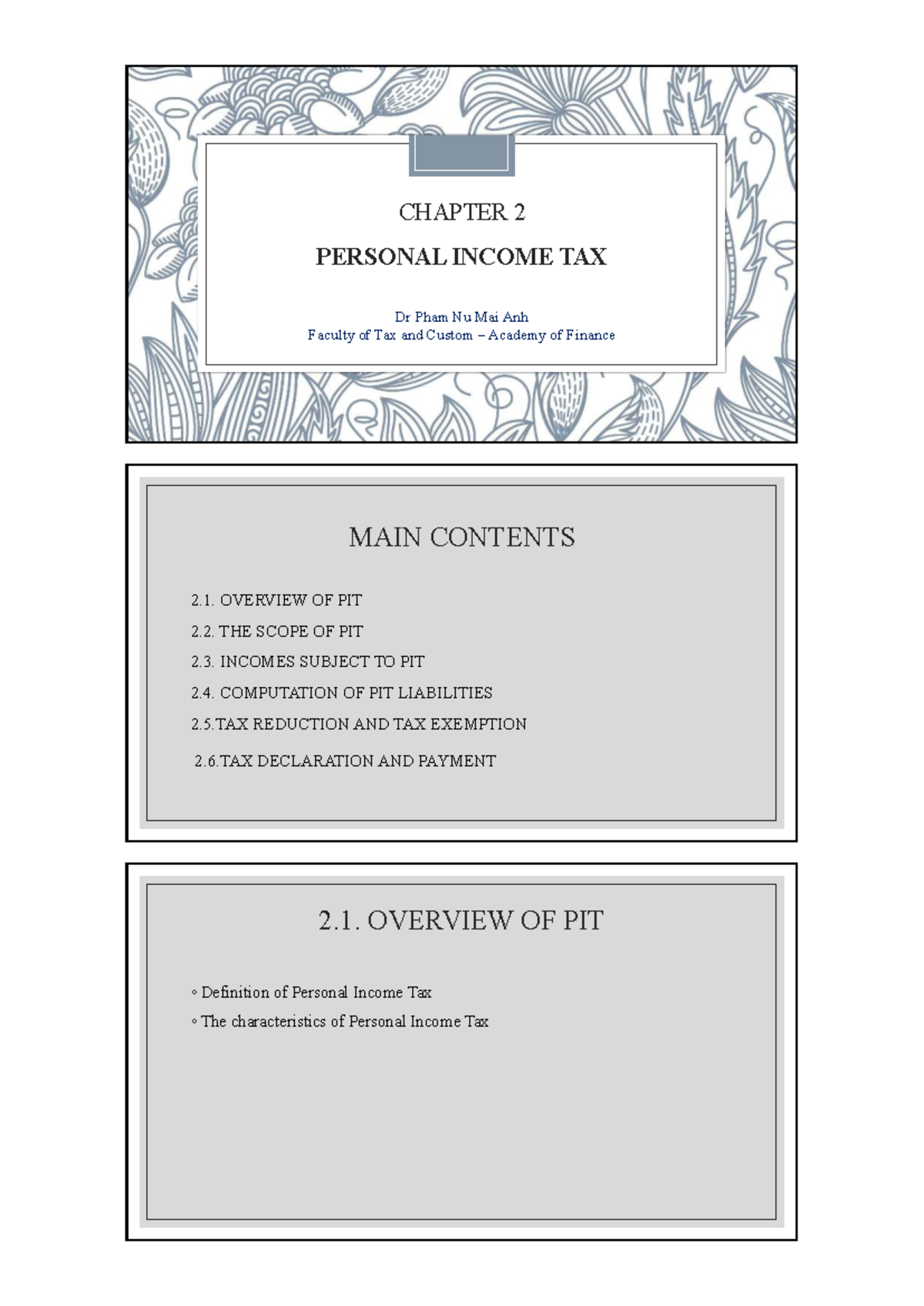 CHAPTER 2: PERSONAL INCOME TAX (PIT) - Overview and Key Concepts - Studocu