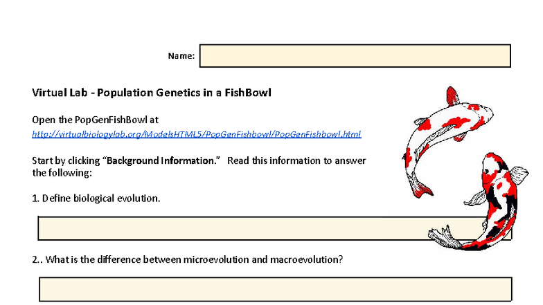 Population Genetics Lab: Hardy-Weinberg Equilibrium in Koi Fish - Studocu