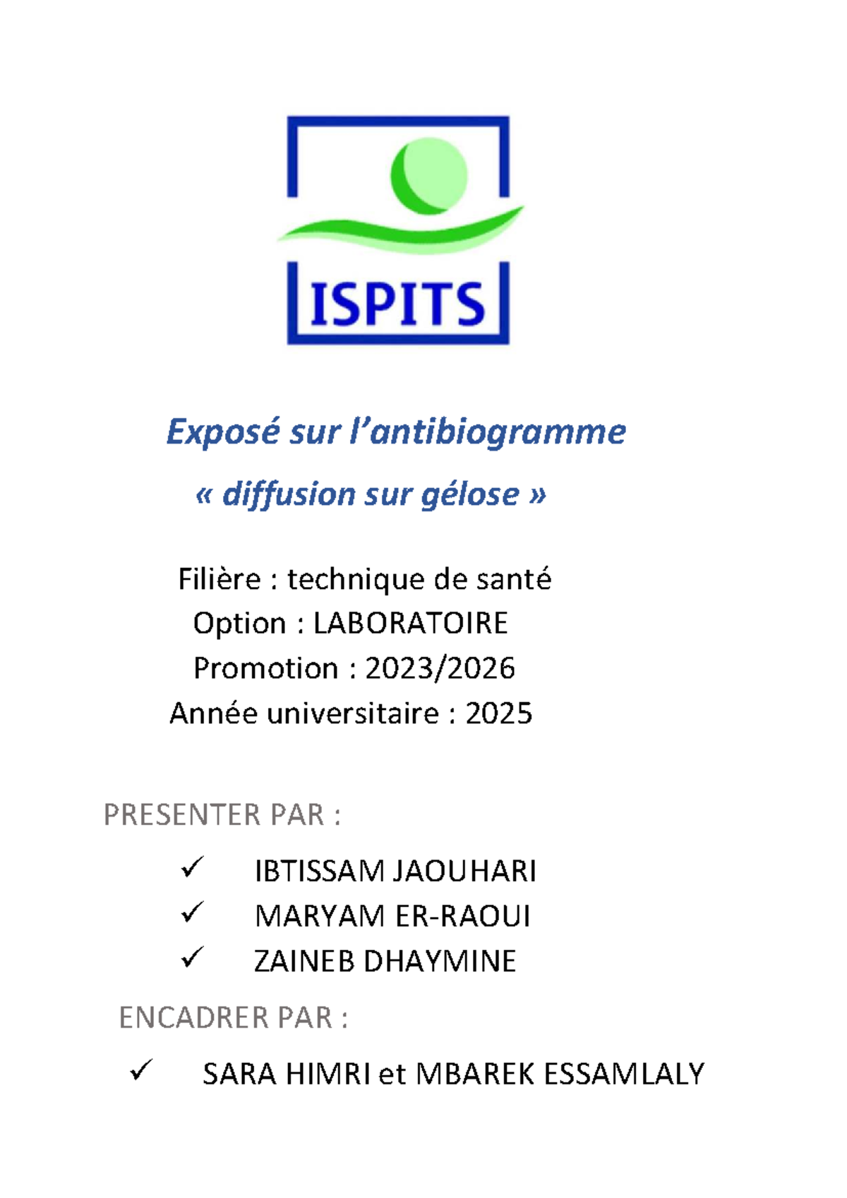 Rapport d'Antibiogramme sur Diffusion sur Gélose - LABO 2025 - Studocu