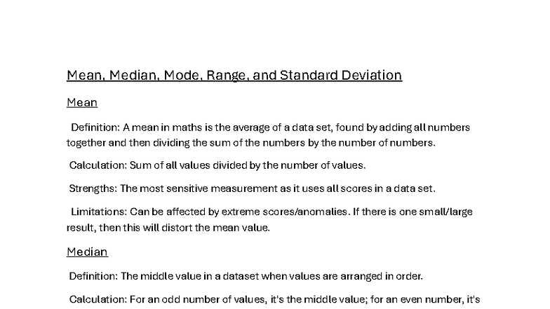 Statistics Concepts: Mean, Median, Mode, Range & Std Dev - Studocu