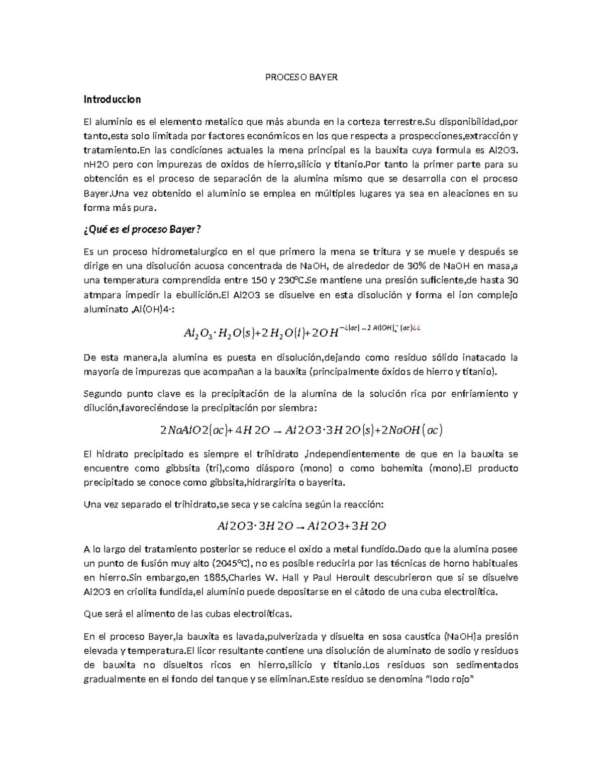 Proceso Bayer: Obtención de Aluminio a partir de Bauxita - Studocu