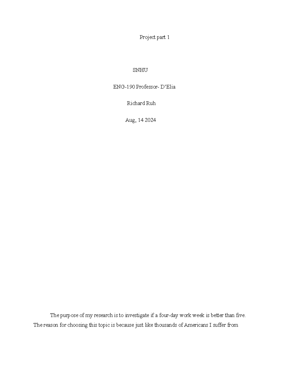 Eng 190 Finial Project Module 7 - Project part 1 SNHU ENG-190 Professor ...