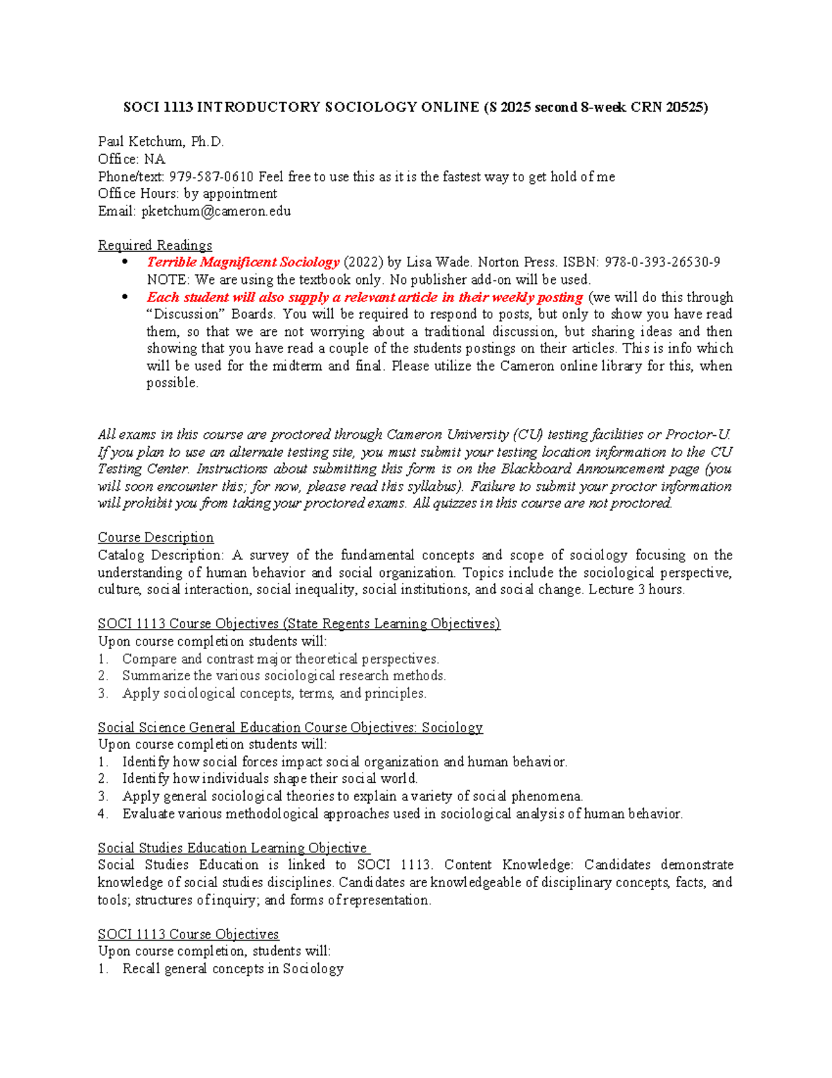SOCI 1113: Introductory Sociology Online Syllabus (Spring 2025) - Studocu