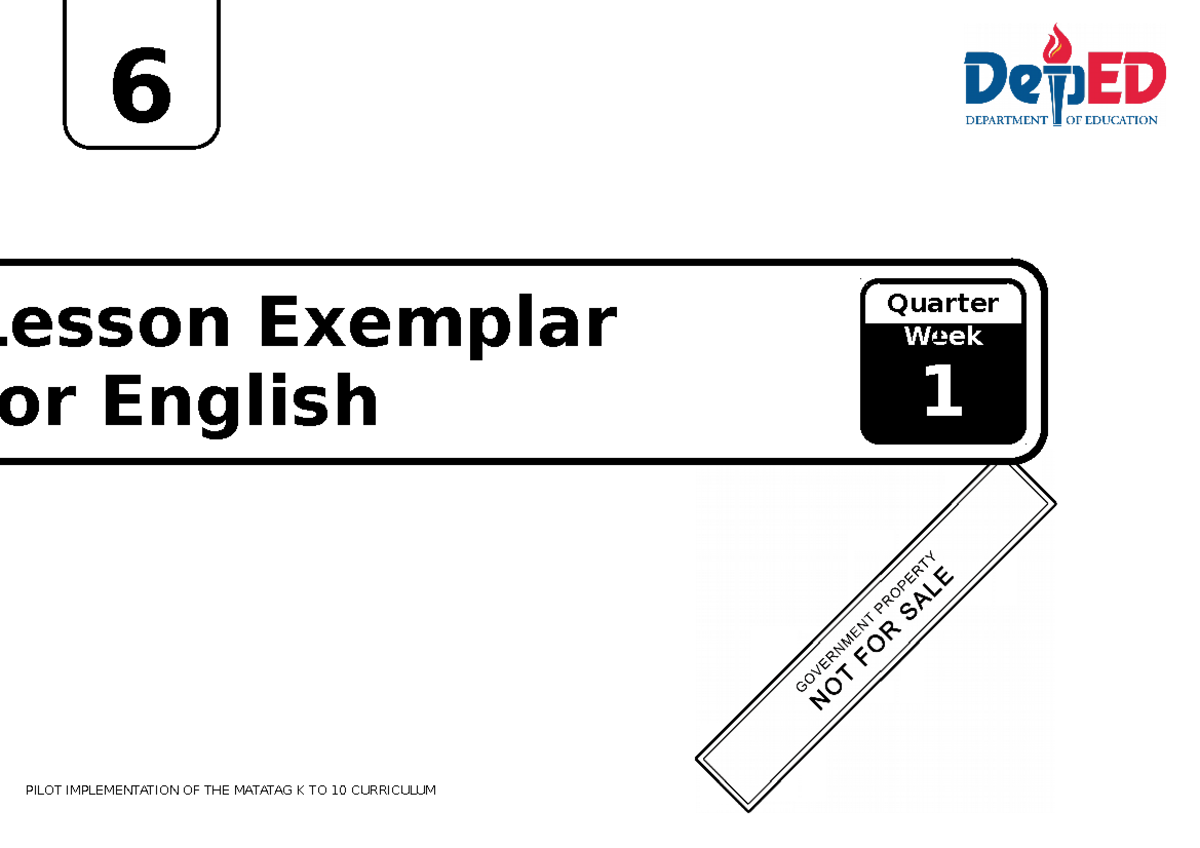 Lesson- Exemplar-6 Q1 Week1 - PILOT IMPLEMENTATION OF THE MATATAG K TO 10 CURRICULUM Week 1 ...