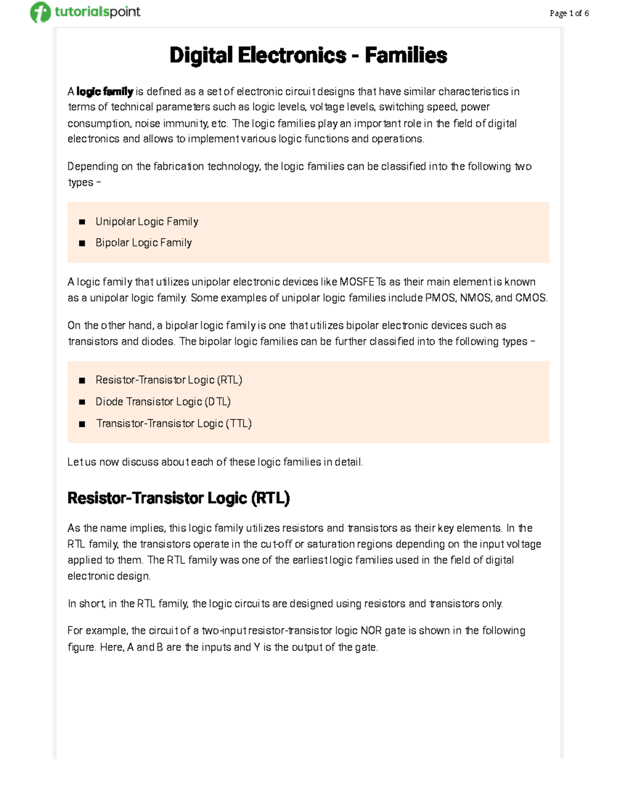 Digital Electronics (EE101): Overview of Logic Families and Their Types ...