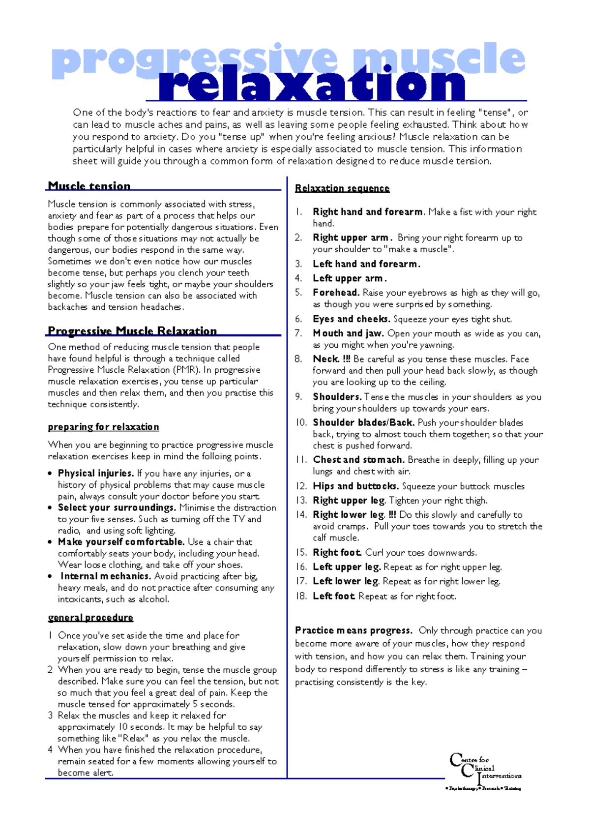 Progressive Muscle Relaxation Guide - Studocu