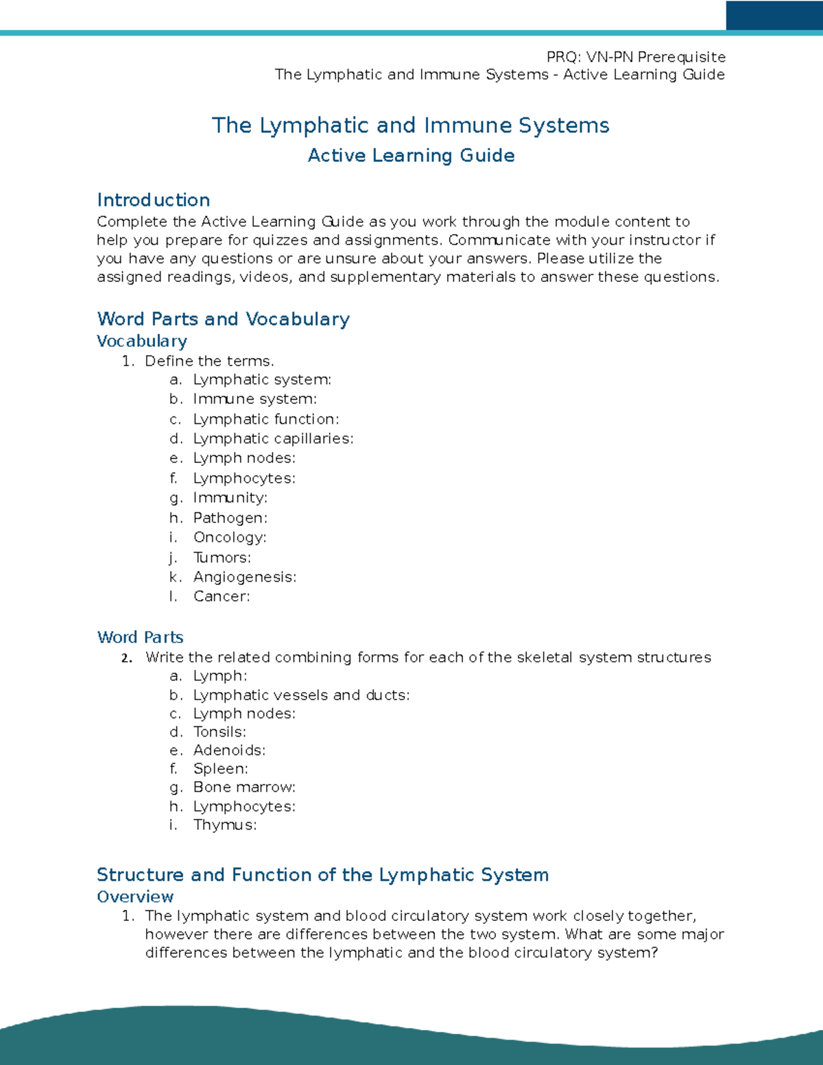 Active Learning Guide - Ch. 6: Lymphatic & Immune Systems - Studocu
