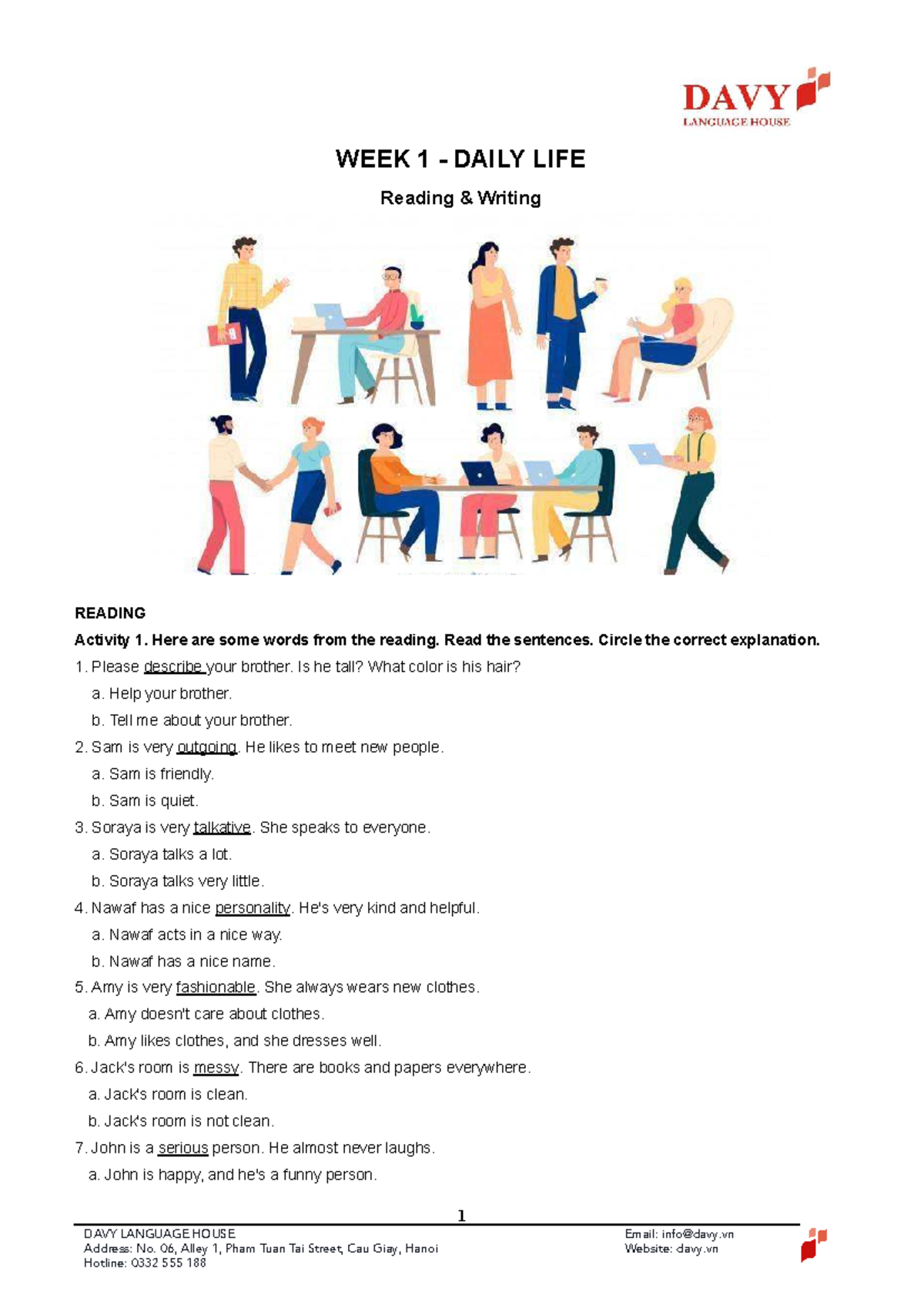 RW1 - Daily Life Reading & Writing Activities - Studocu