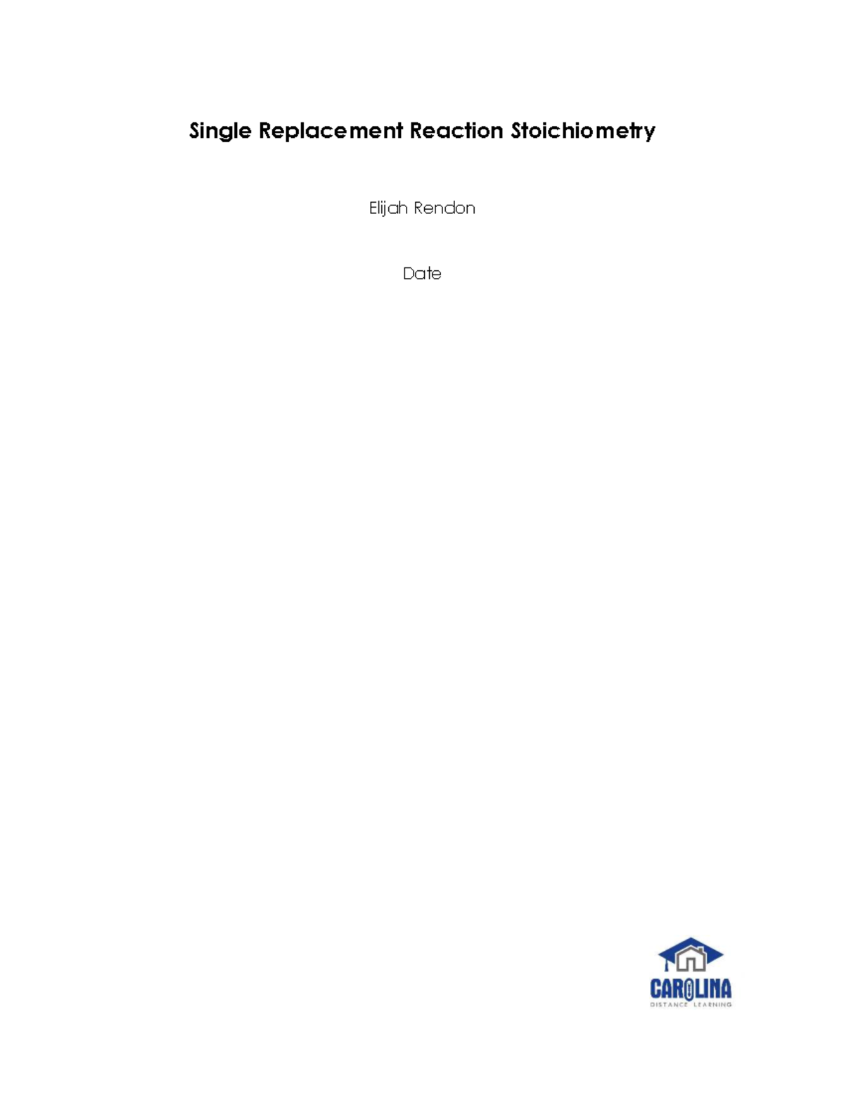 Single Replacement Reaction Stoichiometry Lab Report (Activity 1) - Studocu