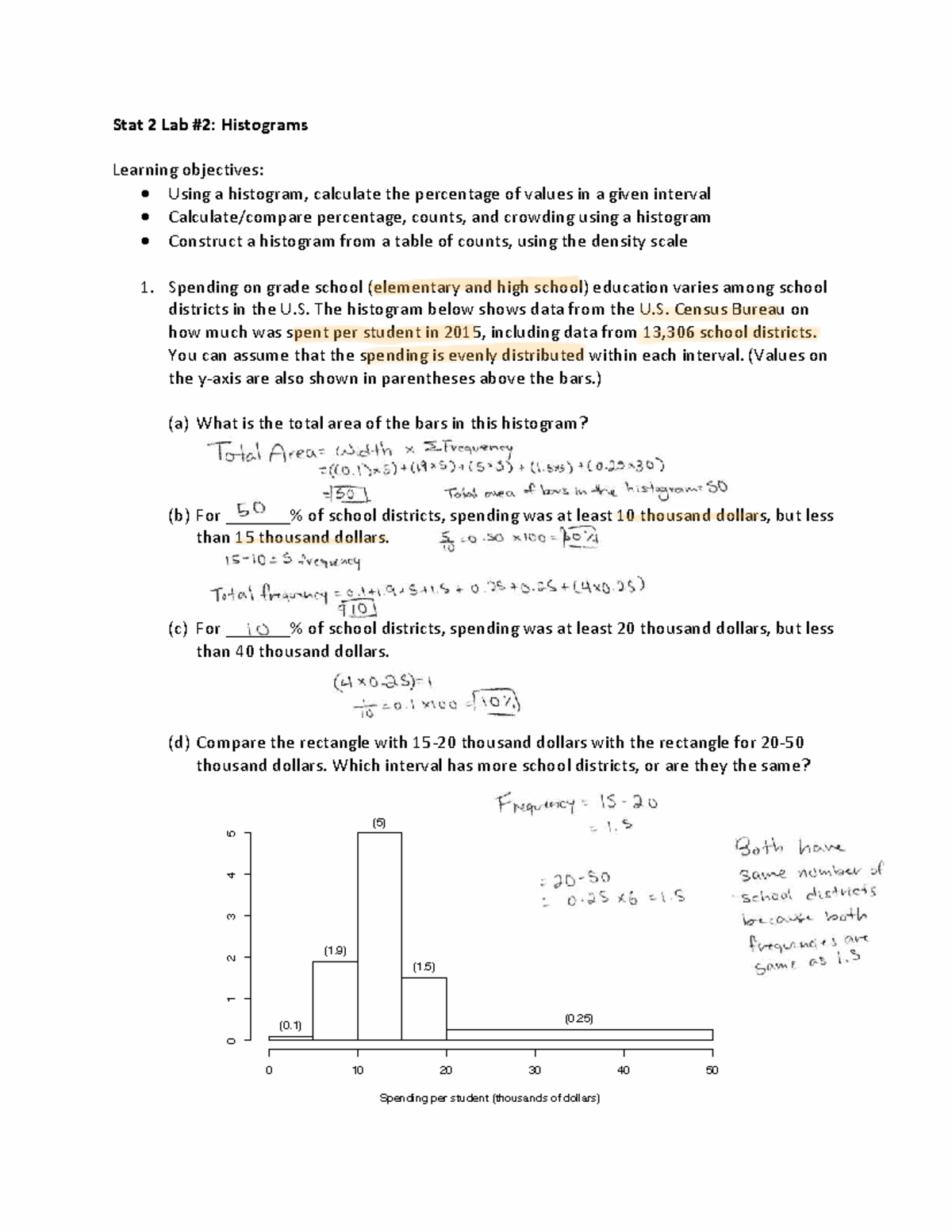 Stat 2 Lab: Analyzing Histograms of Education Spending Data - Studocu