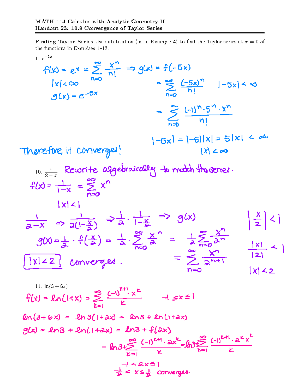 Calculus 4 - MATH 114 Calculus with Analytic Geometry II Handout 23: 10 ...