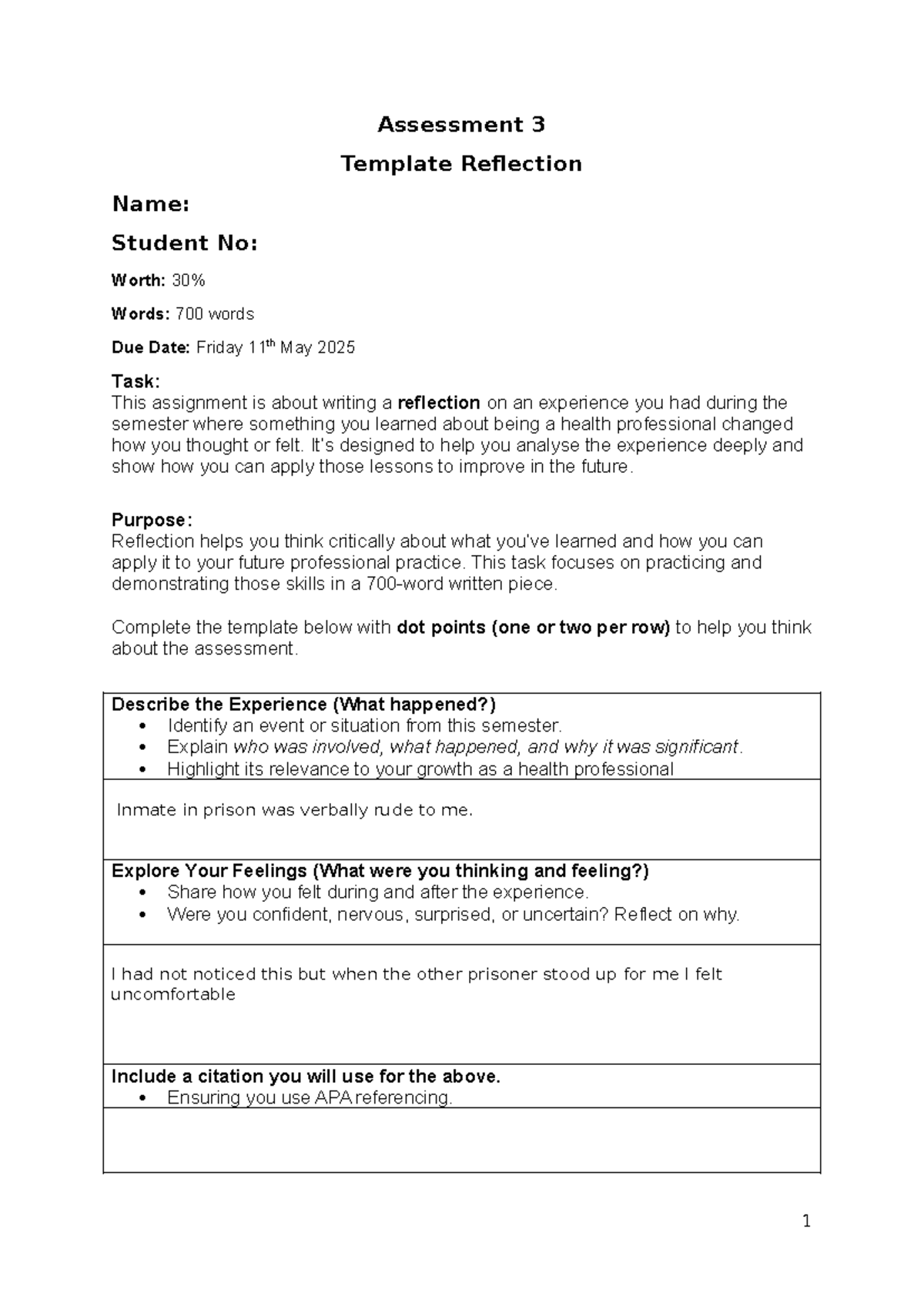 Assessment 3 Reflection Template: Health Professional Growth - Studocu