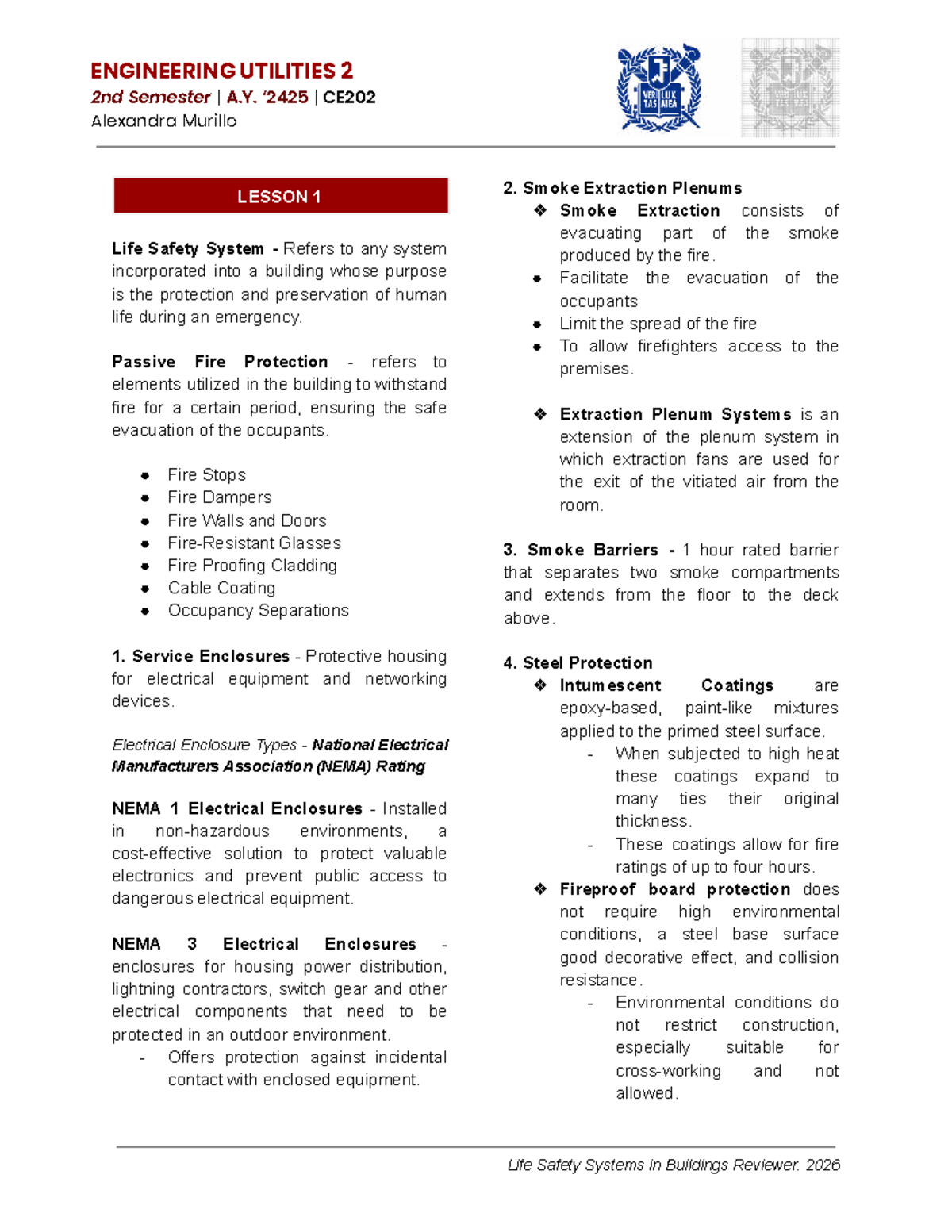 CE202 Engineering Utilities 2: Life Safety Systems Lesson 1 Notes - Studocu