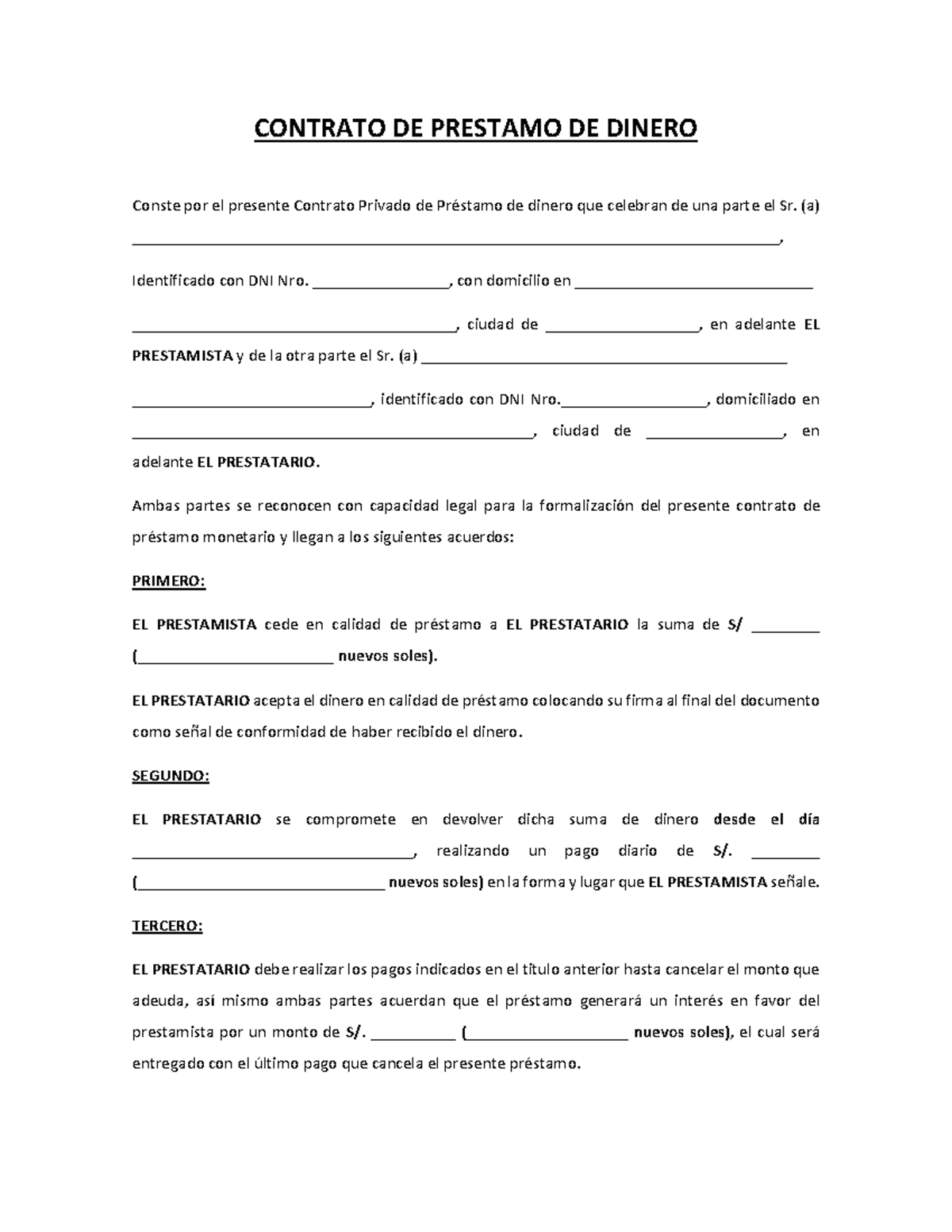 Modelo De Formulario De Prestamo Personal Formato Prestamo Personal