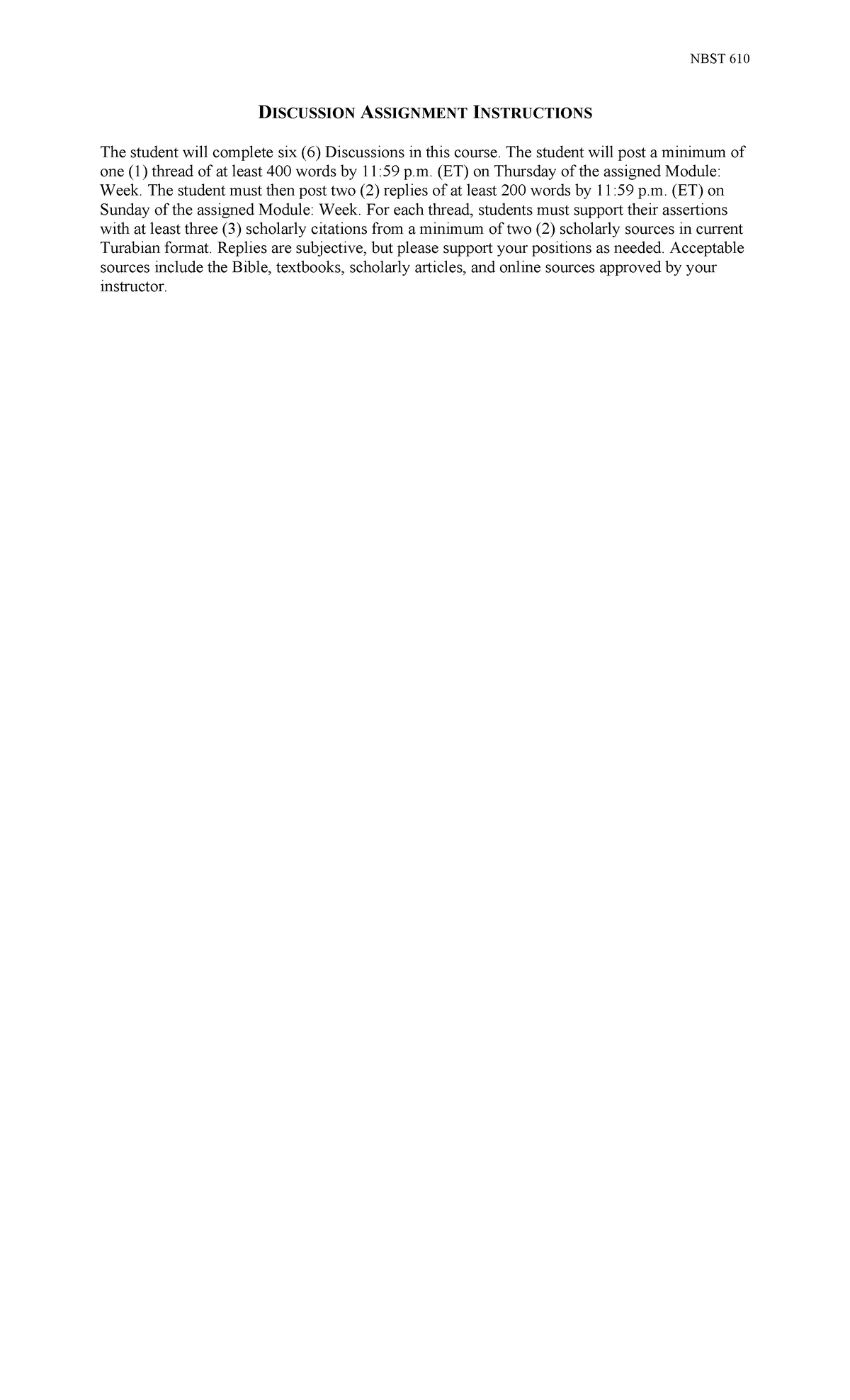 NBST 610 Discussion Assignment Guidelines and Requirements - Studocu