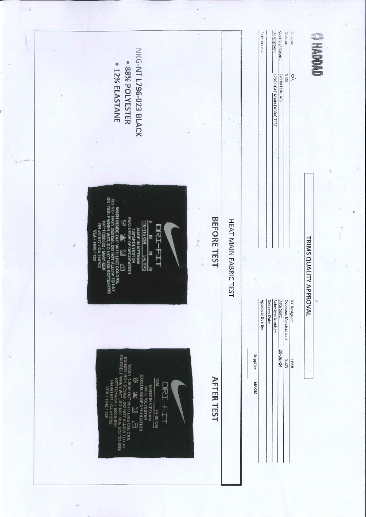 L012-L796 Label test reports - HADDAD TRIMS QUALITY APPROVAL Season ...