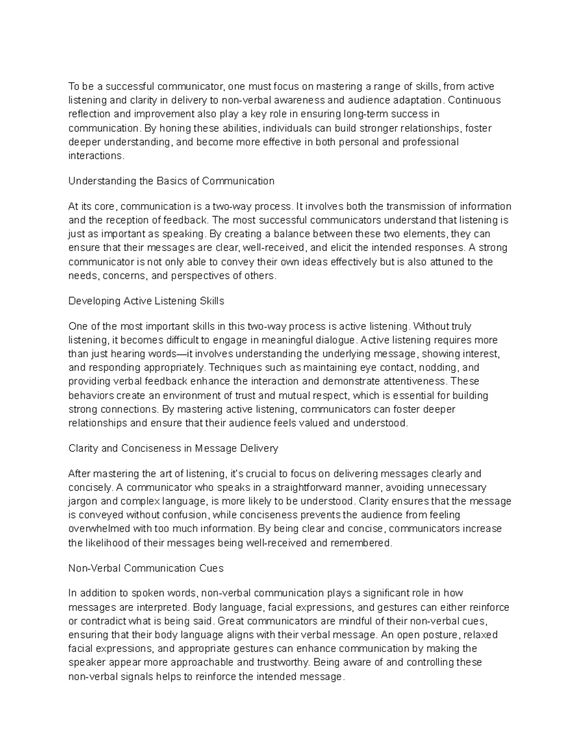 Effective Communication Skills - Draft Essay on Mastering Communication ...
