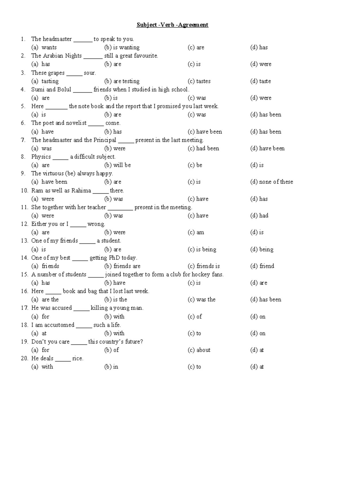 Subject-Verb Agreement Notes (Course Code: Subject 1) - Studocu